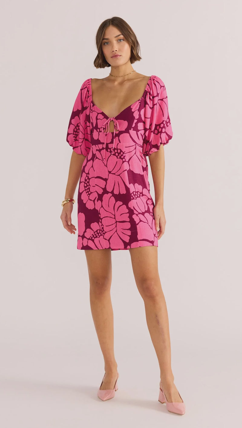 Mink Pink Persephone Mini Dress Berry Floral - Harry and Her